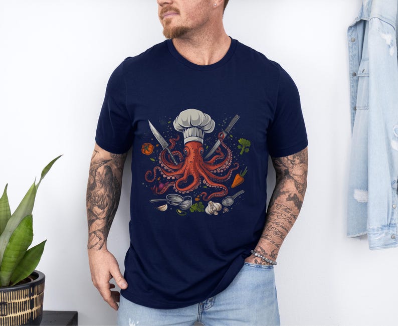 Octopus Chef T-shirt Funny Octopus Cooking Shirt Squid Kraken Funny ...