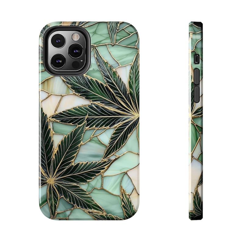 Stained Glass Cannabis Leaf Phone Case Art Deco Weed Pot Marijuana ...