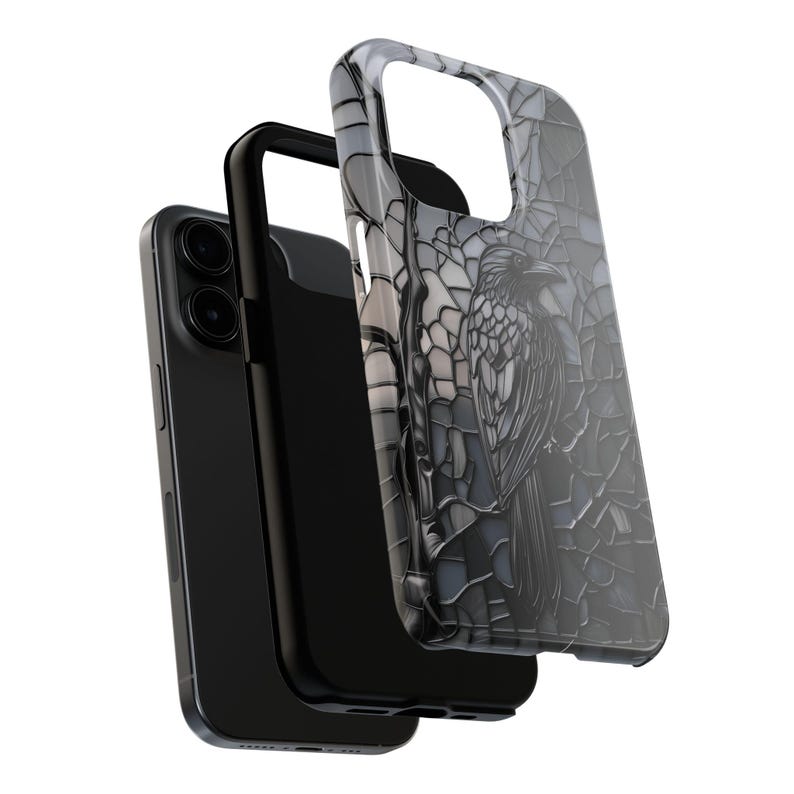 Black Crow Raven Stained Glass Phone Case Artful Aesthetic Moon ...