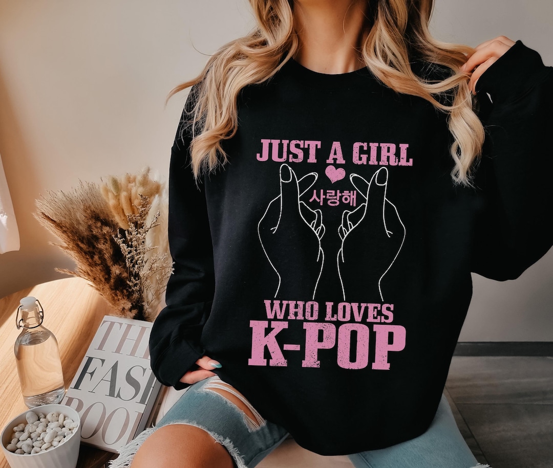 Kpop Sweatshirt Girl Who Loves K-pop Sweater Finger Heart Korean Pop ...