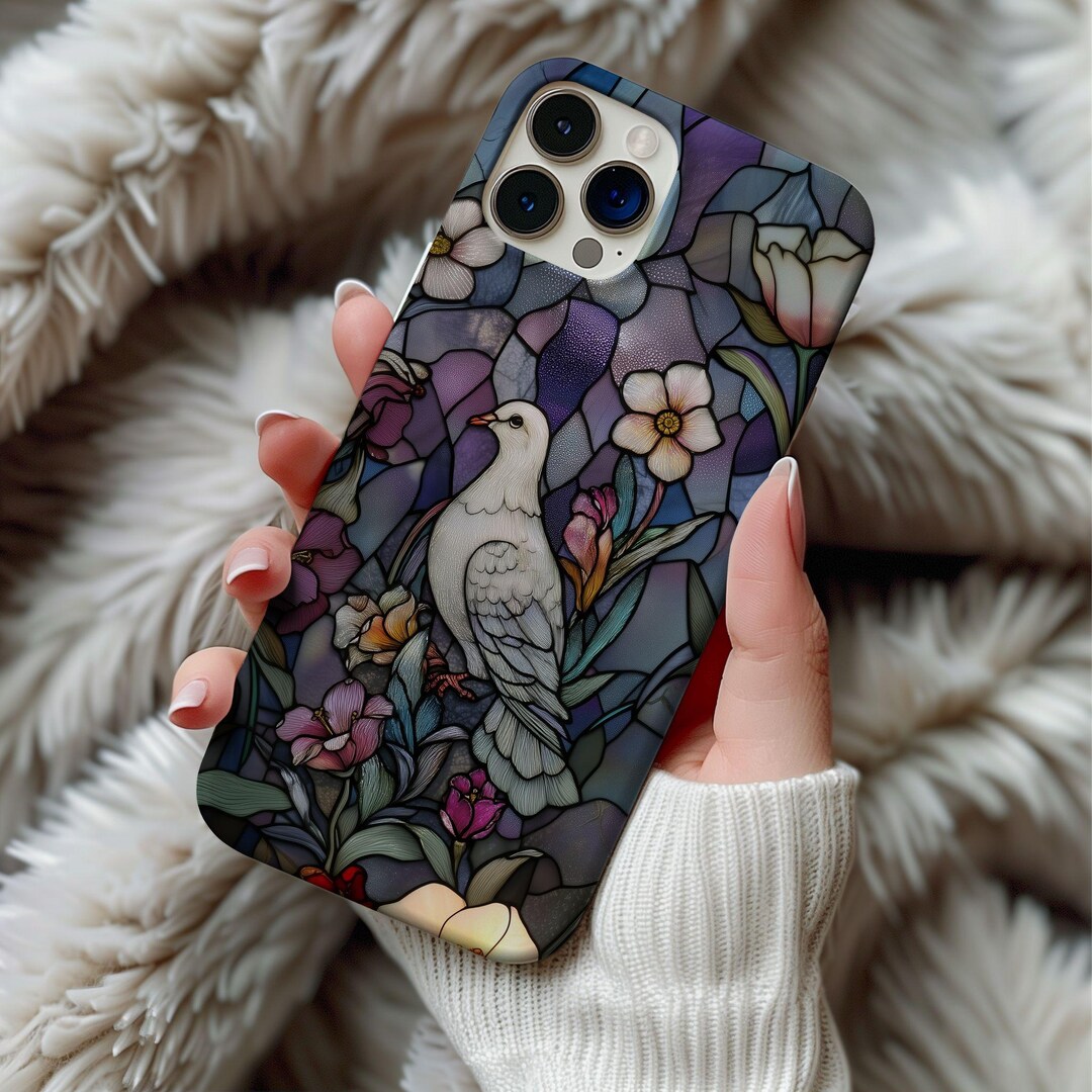 White Dove Wildflower Stained Glass Phone Case Mosaic Flower Floral ...