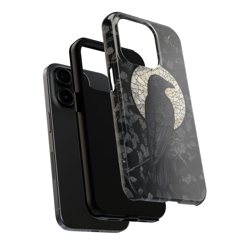 Black Crow Raven Stained Glass Phone Case Moon Celestial Gothic Witchy ...