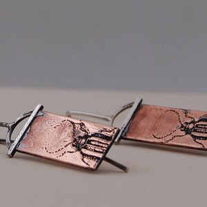Handmade Antiqued Copper Beetle Earrings, Sterling Silver Hooks, Insect ...