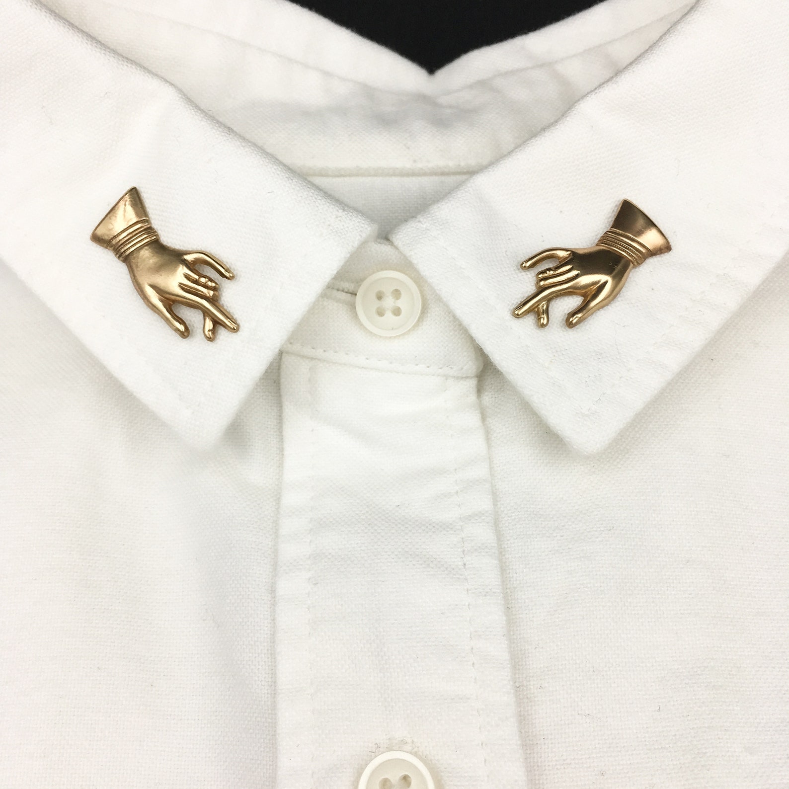 Pair of Victorian Style Handmade Brass Hand Pins -- Perfect for Collar ...