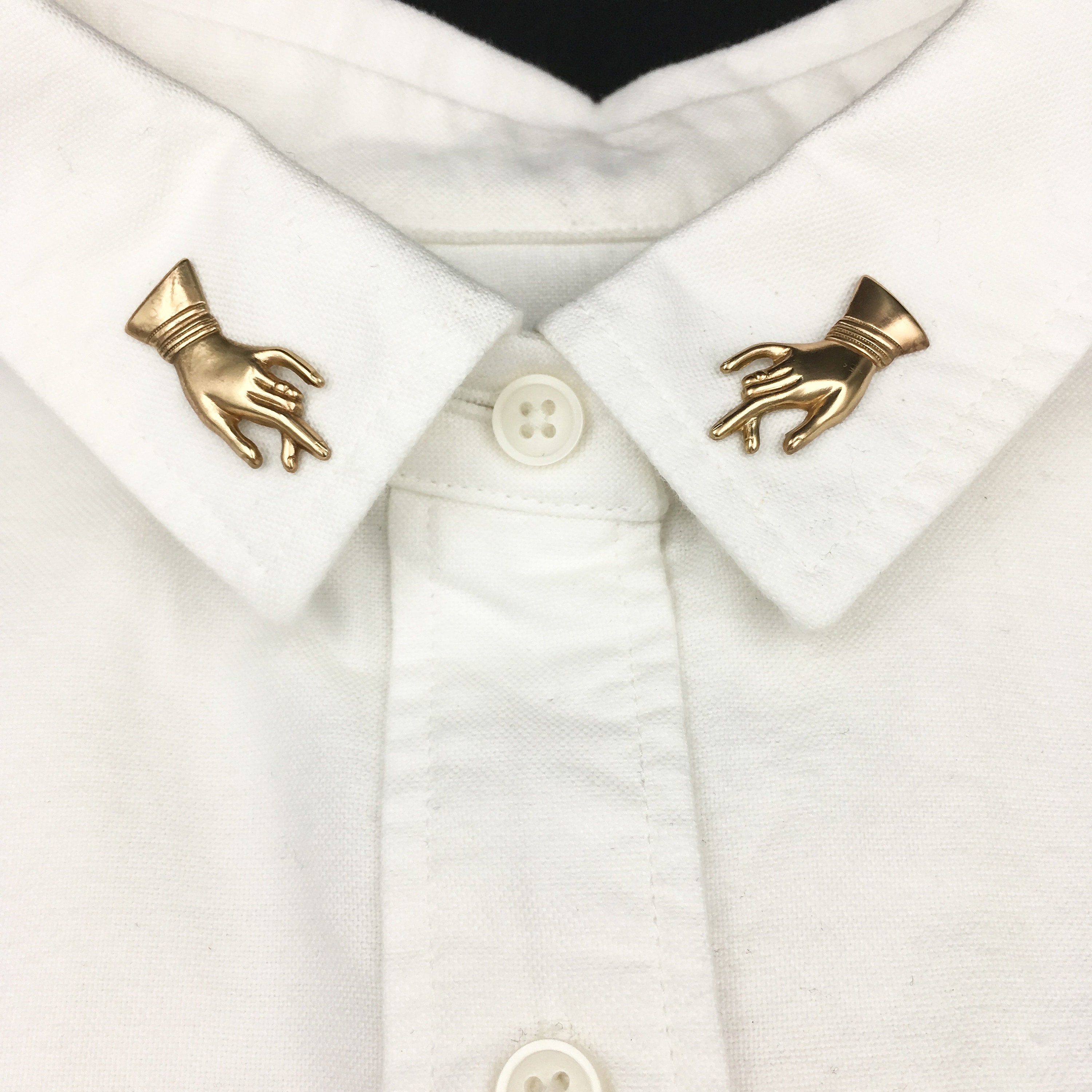 Pair of Victorian Style Handmade Brass Hand Pins -- Perfect for Collar ...