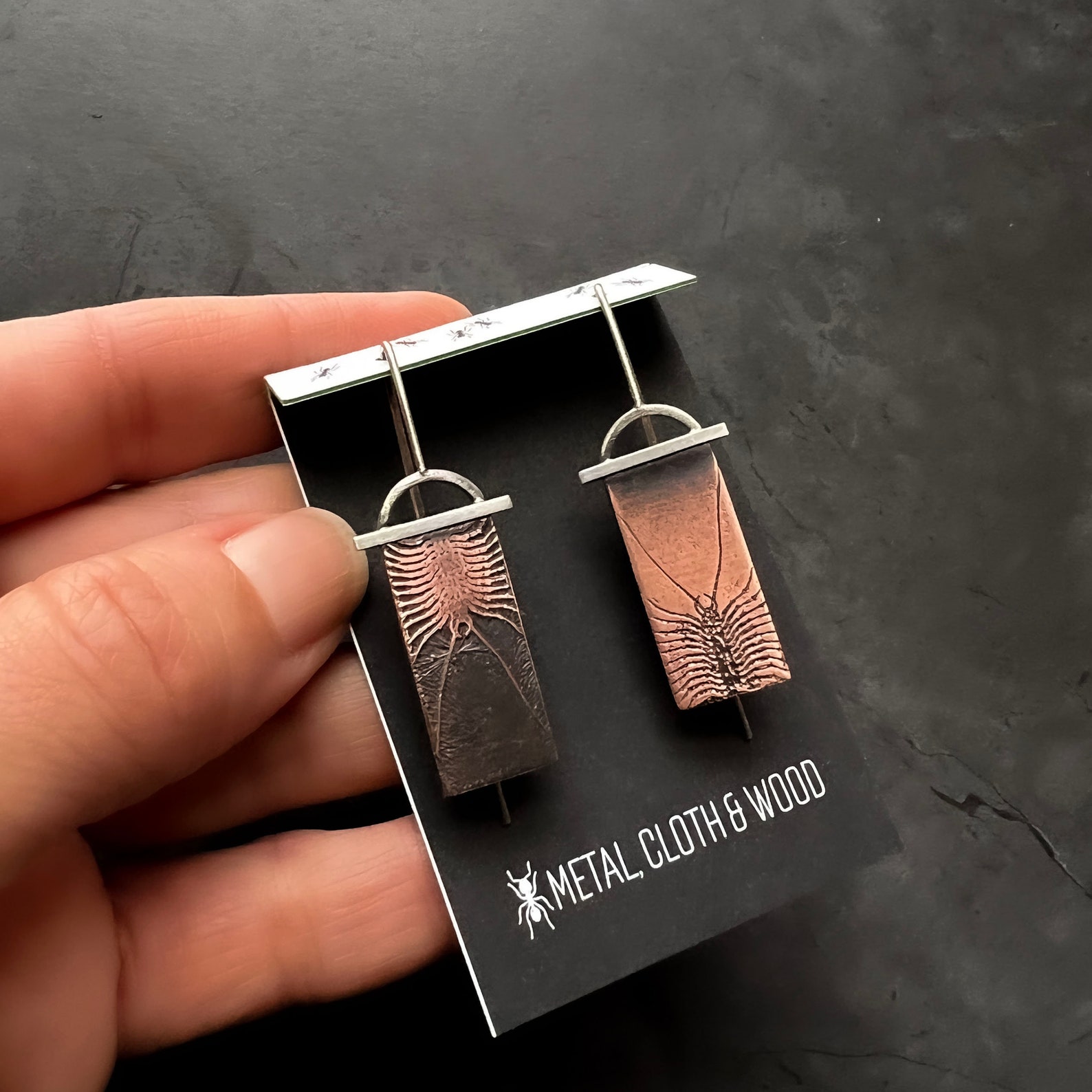 Handmade Insect Jewelry House Centipede Earrings in Copper & - Etsy