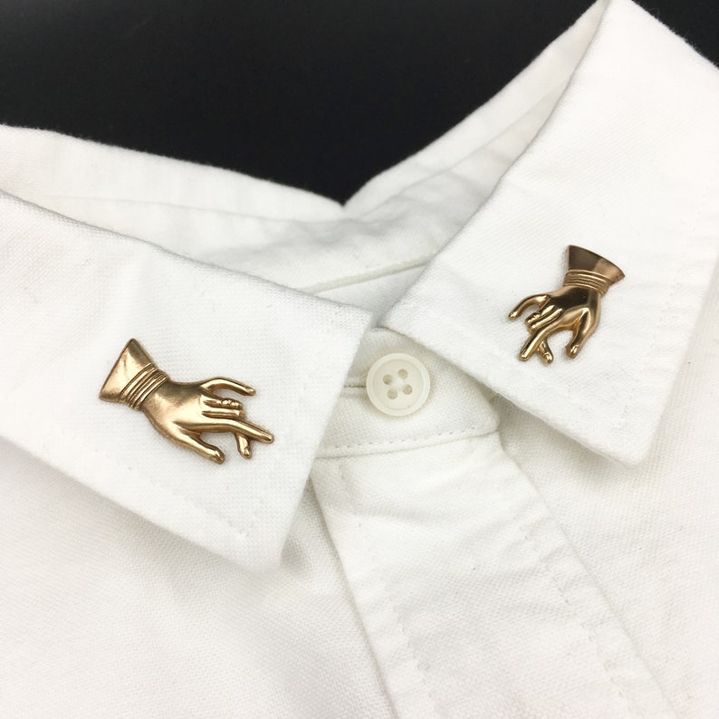 Pair of Victorian Style Handmade Brass Hand Pins -- Perfect for Collar ...