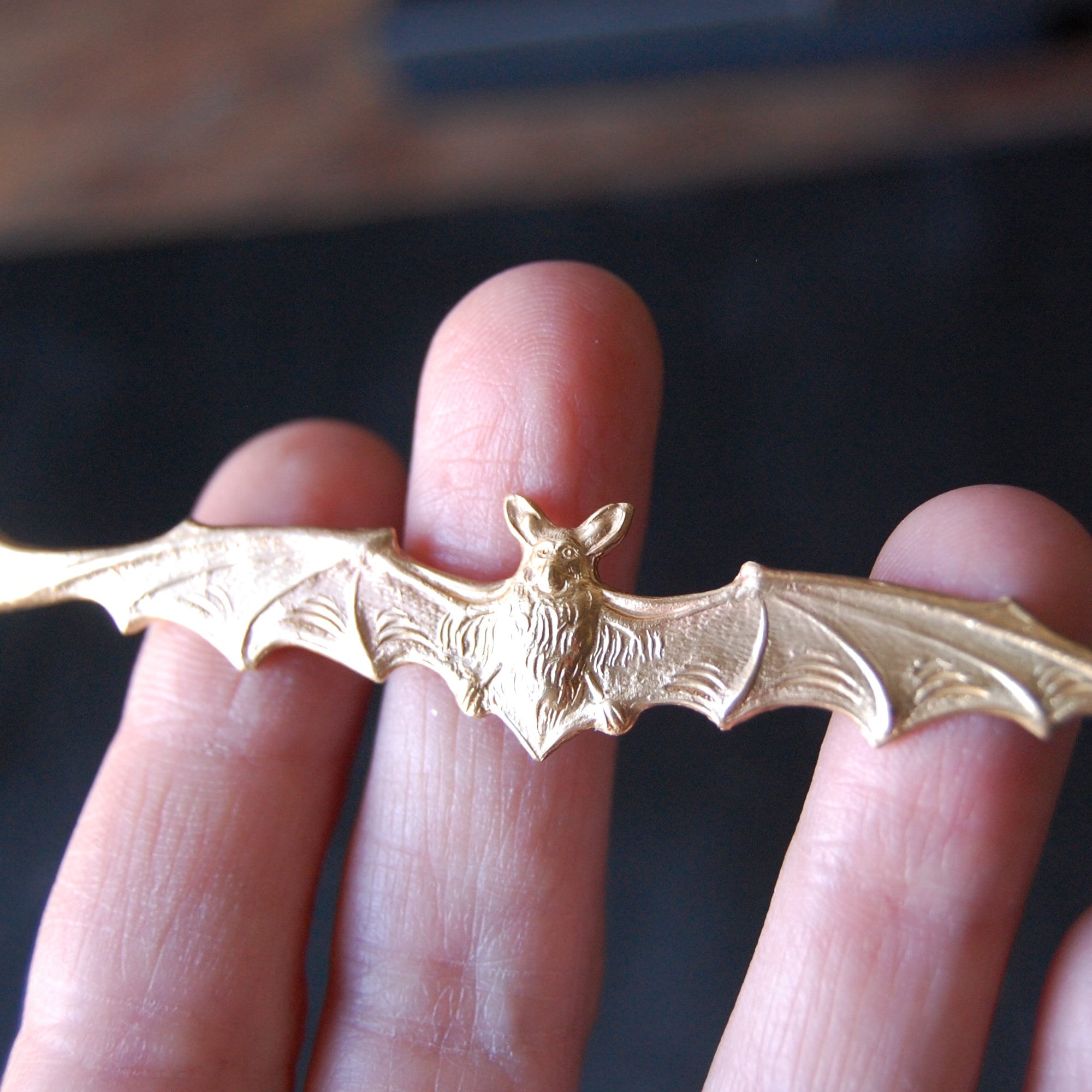 Extra Wide Gothic Brass Vampire Bat Brooch — Available in Both Bright ...