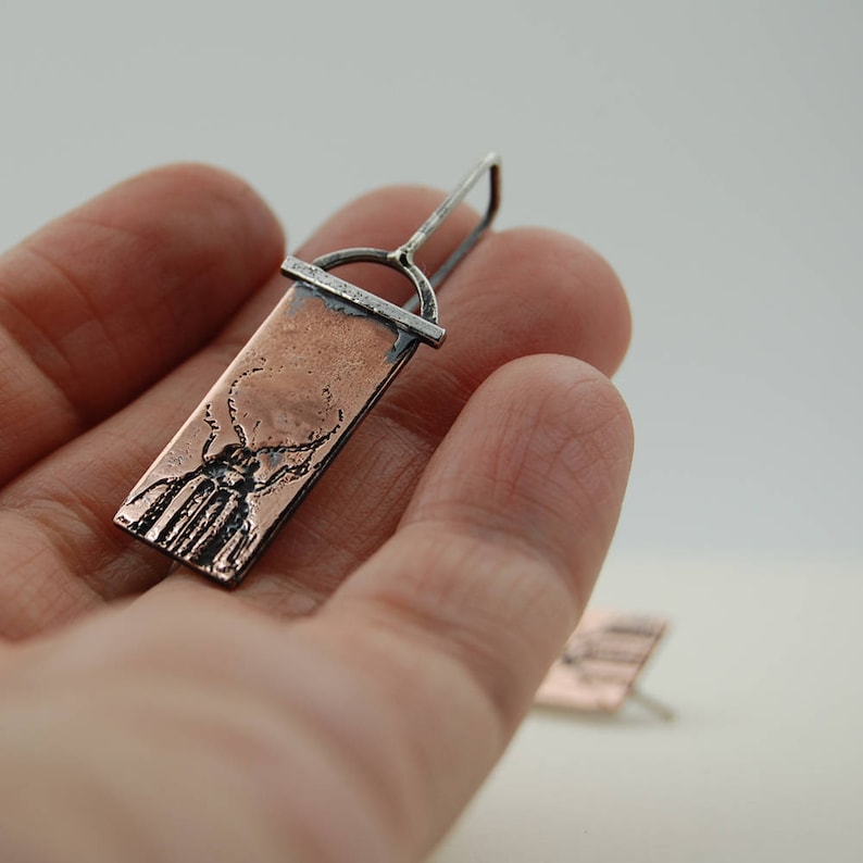 Handmade Antiqued Copper Beetle Earrings, Sterling Silver Hooks, Insect ...