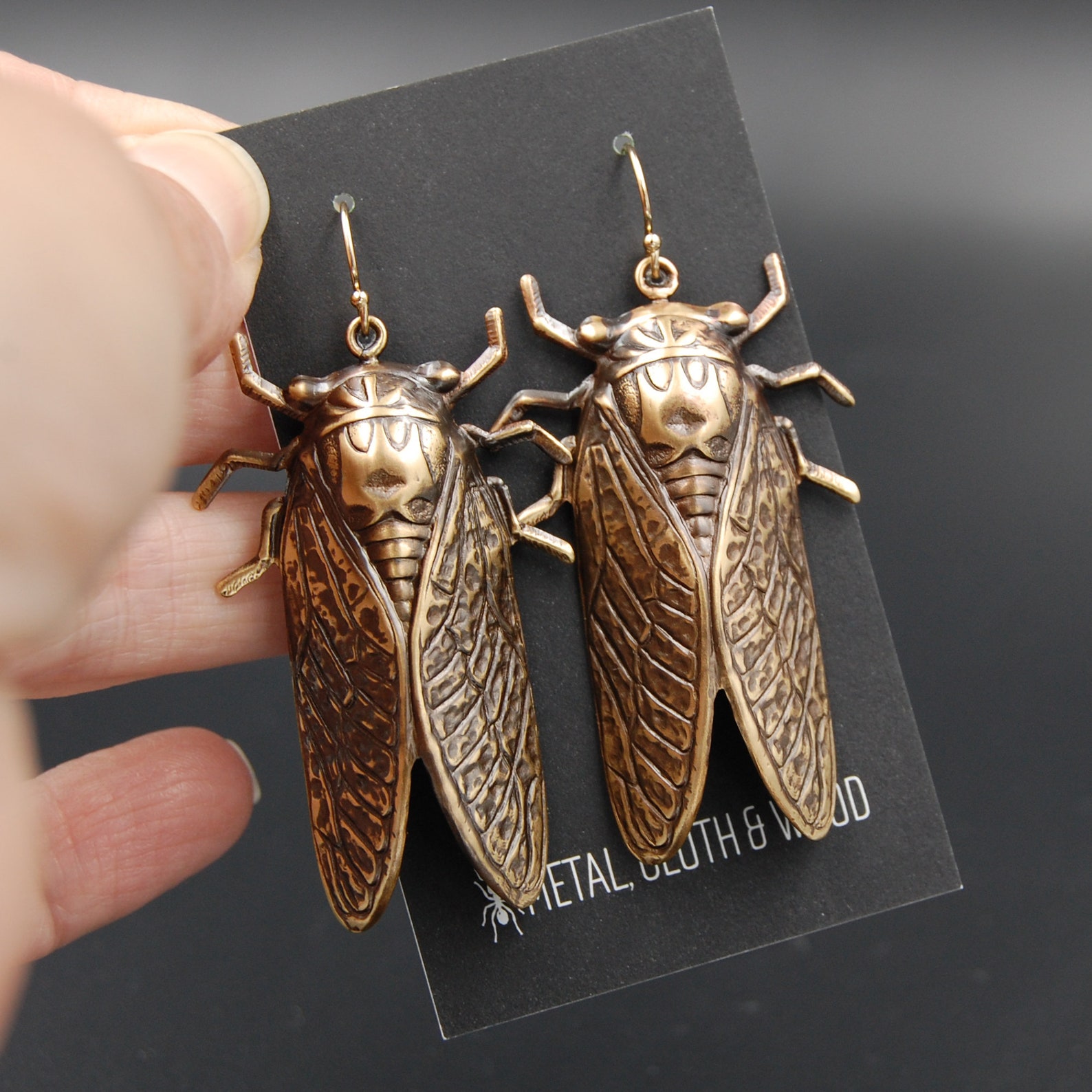 Cicada Earrings with Gold Filled Ear Wires and Golden Brass | Etsy