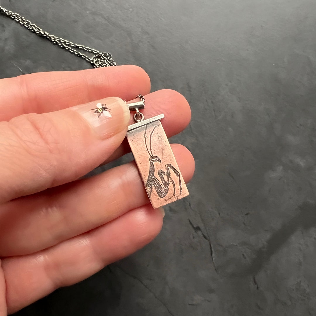 Customizable, Handmade Praying Mantis Necklace in Sterling Silver and ...