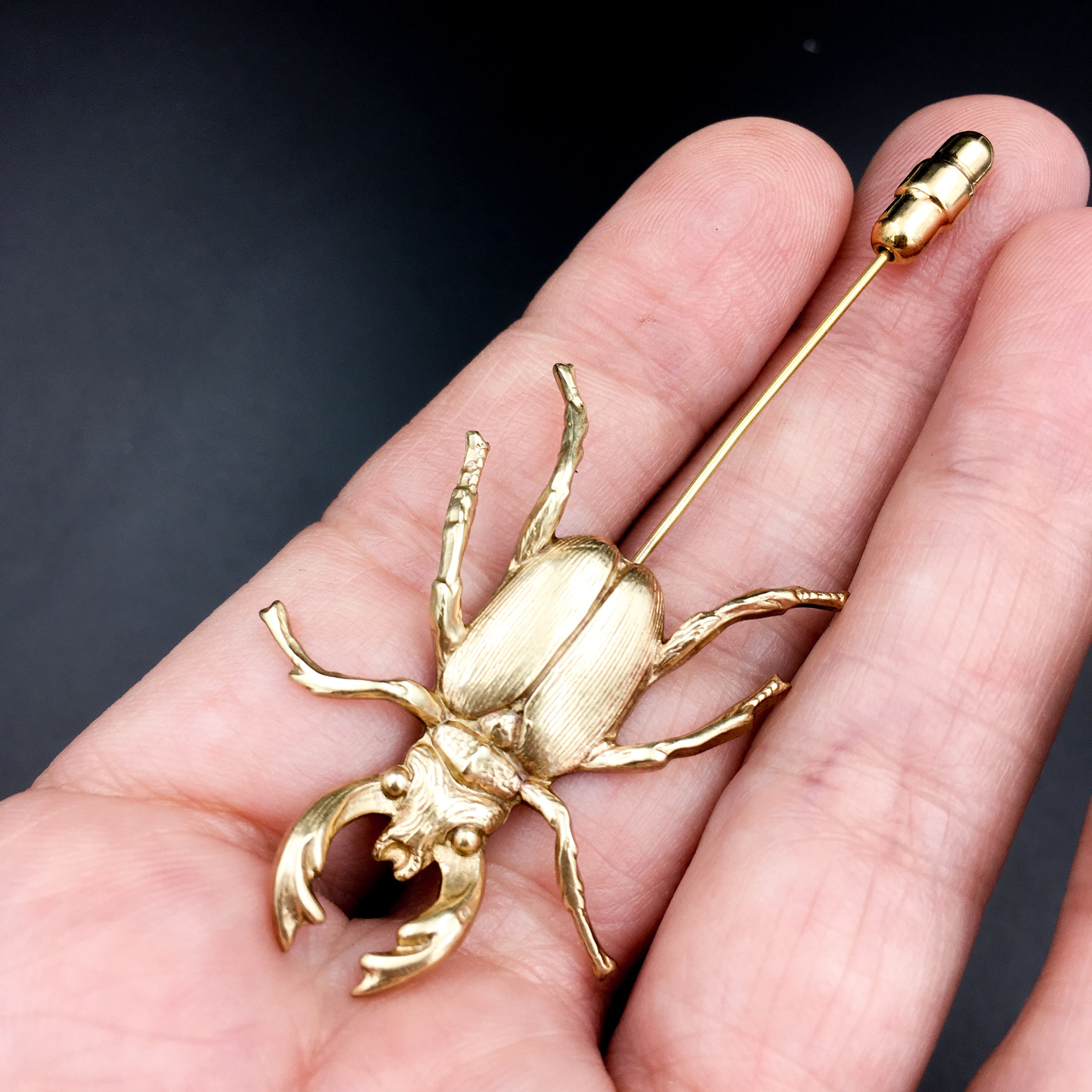 Gold Stag Beetle Stick Pin – Vintage Style Brass Lapel Pin - Etsy