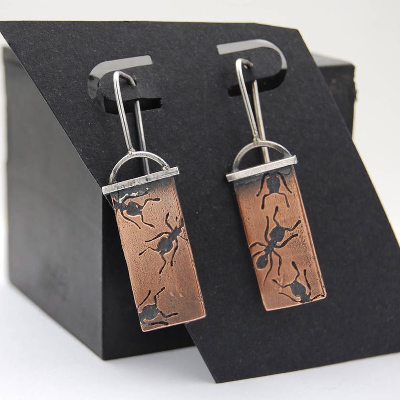 Ant Earrings in Copper & Sterling Silver Handmade Insect | Etsy