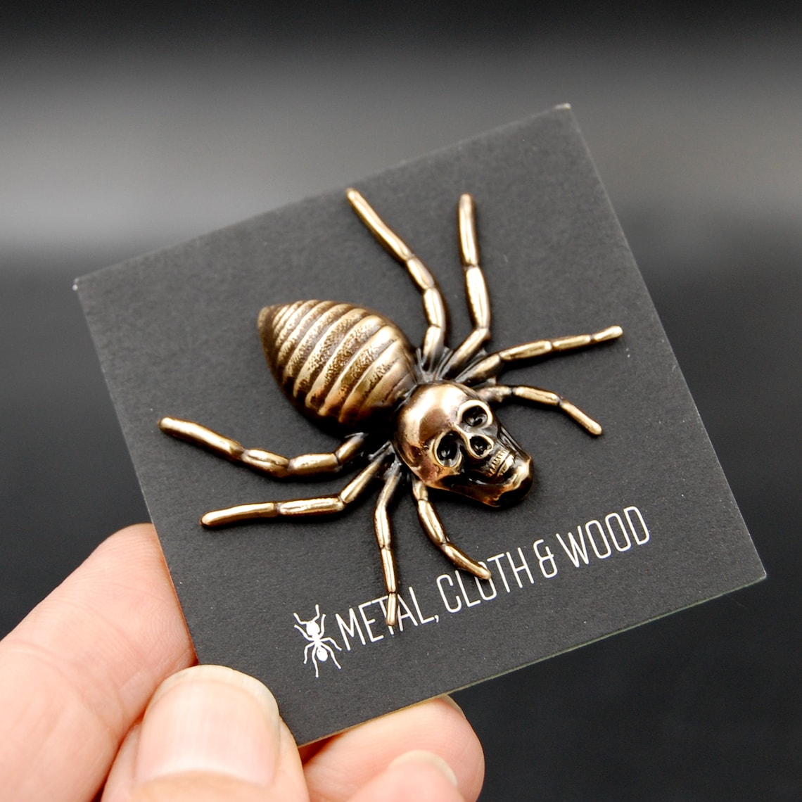 Handmade Spooky Spider Pin With Human Skull, Unique Brooch Perfect for ...