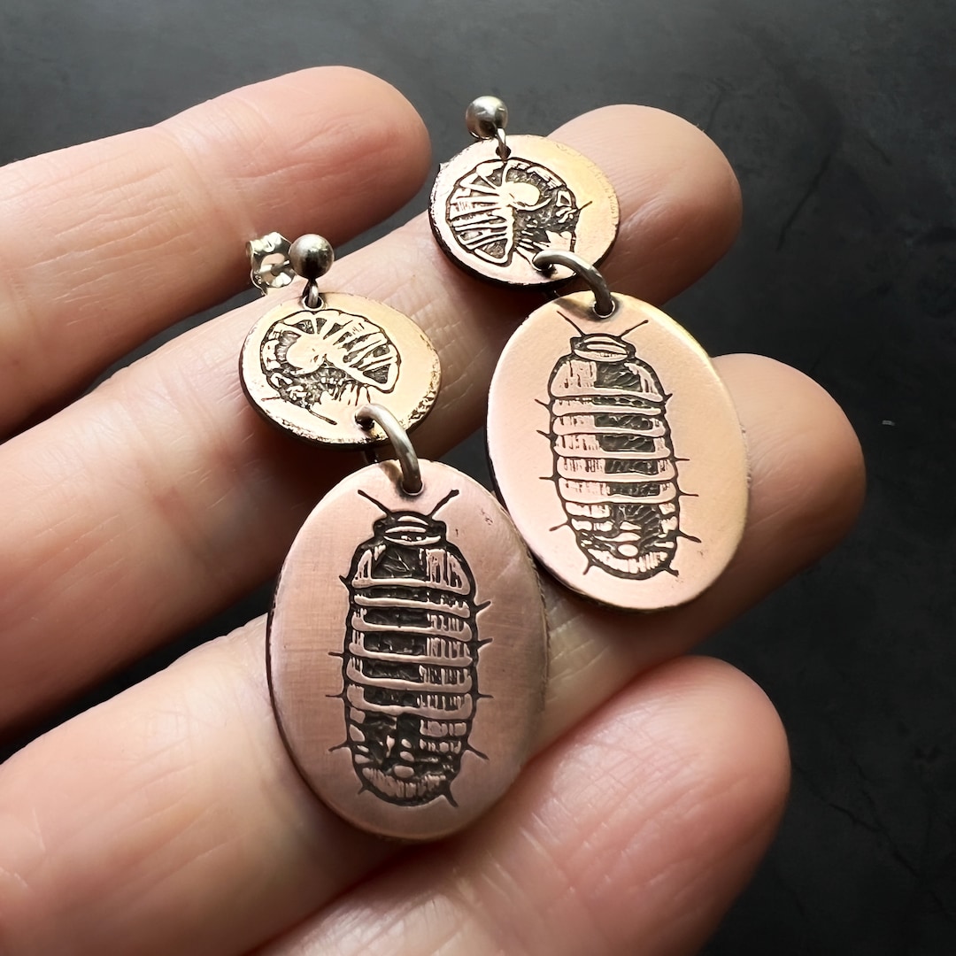 Etched Copper and Sterling Silver Isopod Earrings — Handmade in the USA ...