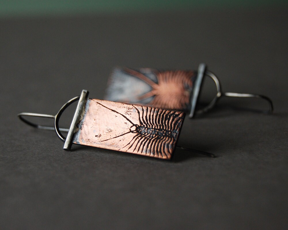Handmade Insect Jewelry House Centipede Earrings in Copper & | Etsy