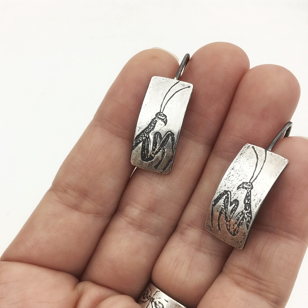 Handmade Sterling Silver Praying Mantis Earrings – Insect Jewelry for ...