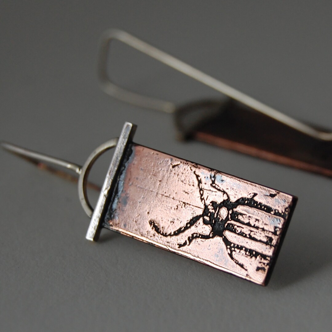 Handmade Antiqued Copper Beetle Earrings, Sterling Silver Hooks, Insect ...