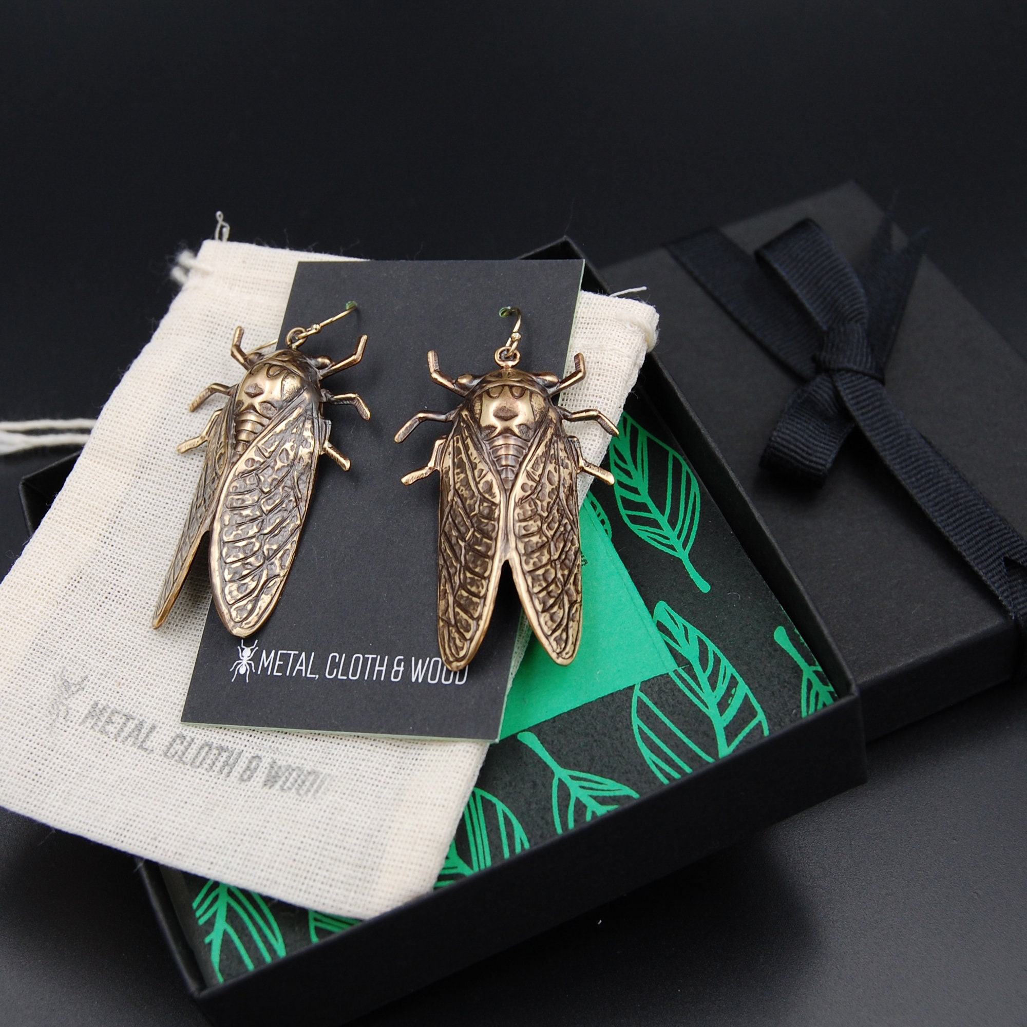Cicada Earrings with Gold Filled Ear Wires and Golden Brass | Etsy