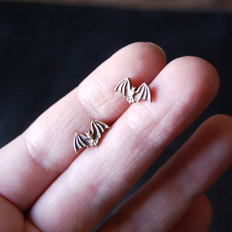 Bat Stud Earrings With Brass Bats and Gold Filled Posts and - Etsy