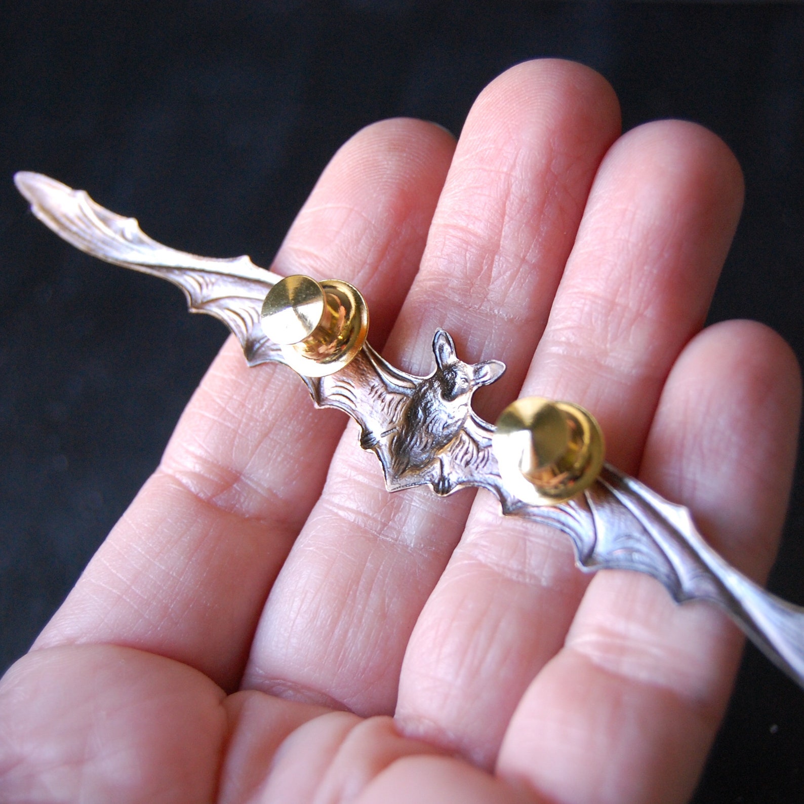 Extra Wide Gothic Brass Vampire Bat Brooch Available in Both | Etsy