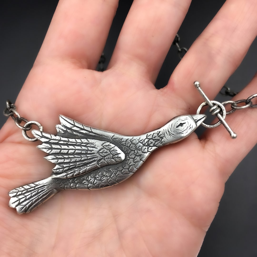 Handmade Sterling Silver Goose Necklace – Lost Wax Cast Bird Pendant ...