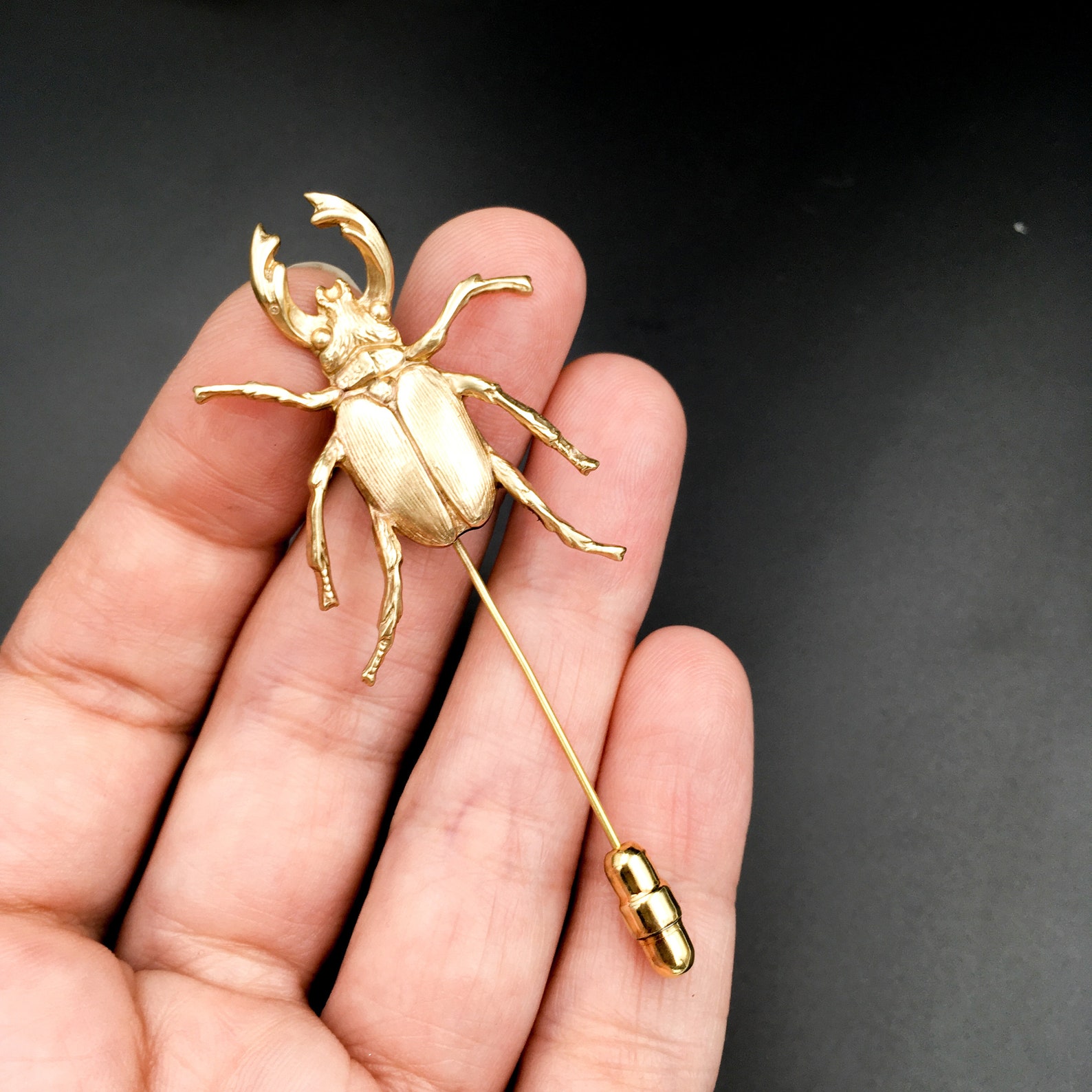 Gold Stag Beetle Stick Pin – Vintage Style Brass Lapel Pin - Etsy