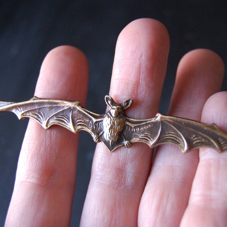 Extra Wide Gothic Brass Vampire Bat Brooch — Available in Both Bright ...