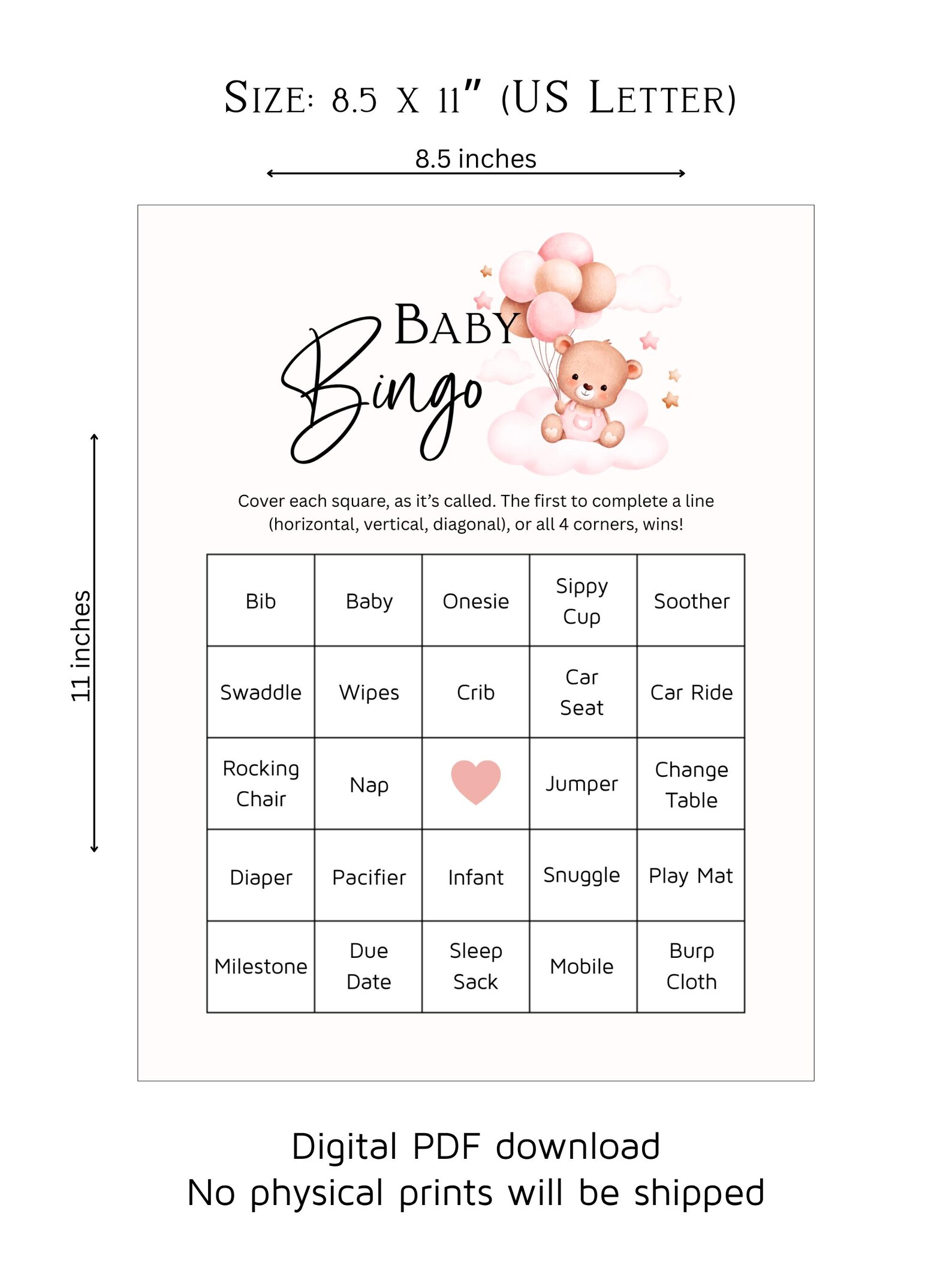 Pink Teddy Bear Baby Shower Bingo - 50 Printable Cards (digital ...