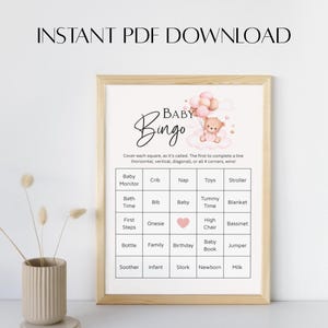 Pink Teddy Bear Baby Shower Bingo - 50 Printable Cards (digital ...
