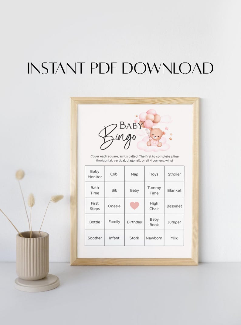 Pink Teddy Bear Baby Shower Bingo - 50 Printable Cards (digital ...