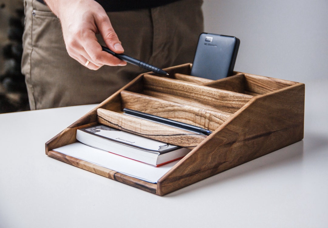Wooden Desk Organizer, Office Storage, Office Supplies, and Accessories ...
