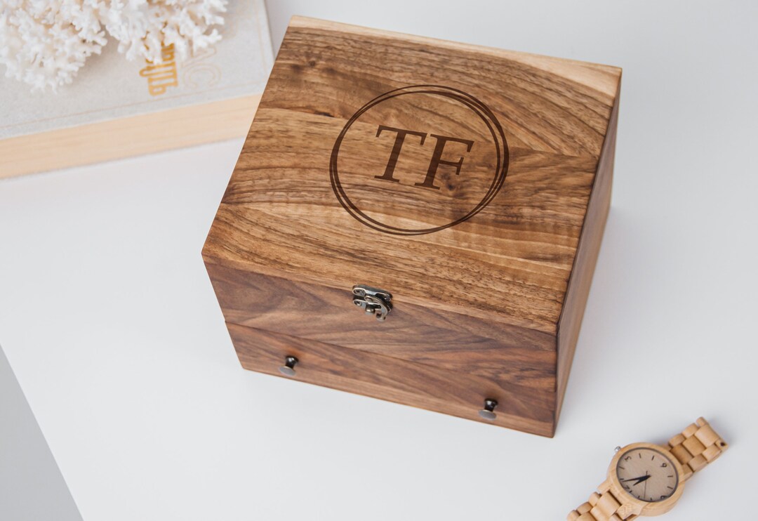 Custom Men's Watch Box, Walnut Wood Watch Organizer With Drawer ...