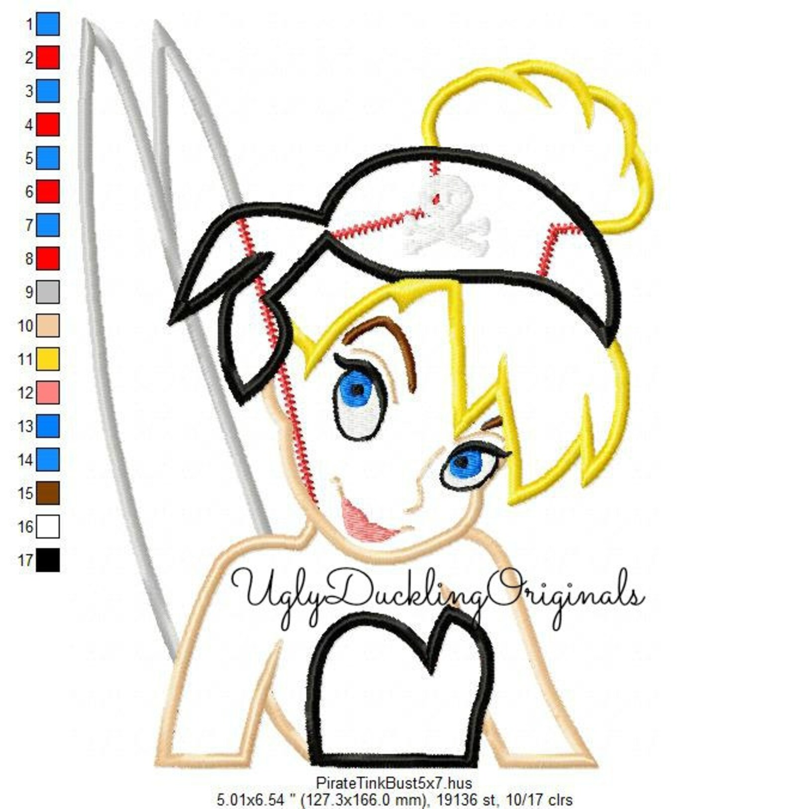 Pirate Fairy Tinkerbell Machine Embroidery Applique Design Digital ...