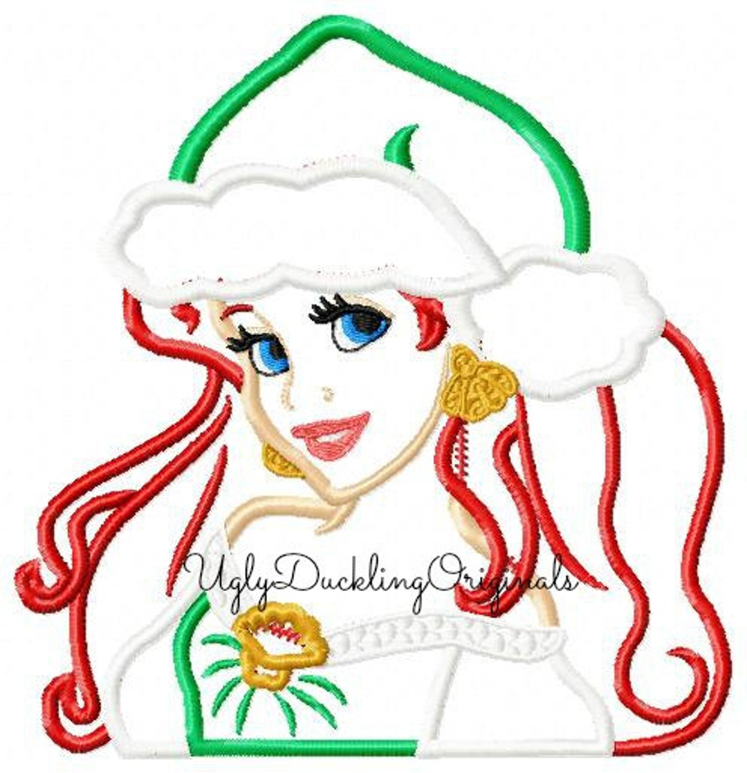 Ariel Mermaid Applique Design Princess Santa Hat Christmas Applique ...