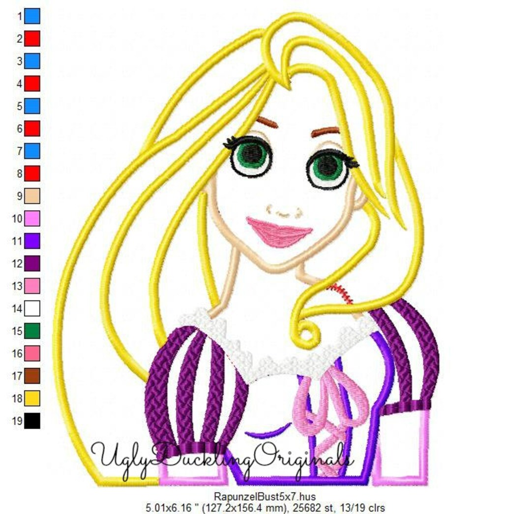 Rapunzel Applique Design Princess Machine Embroidery Digital Download ...