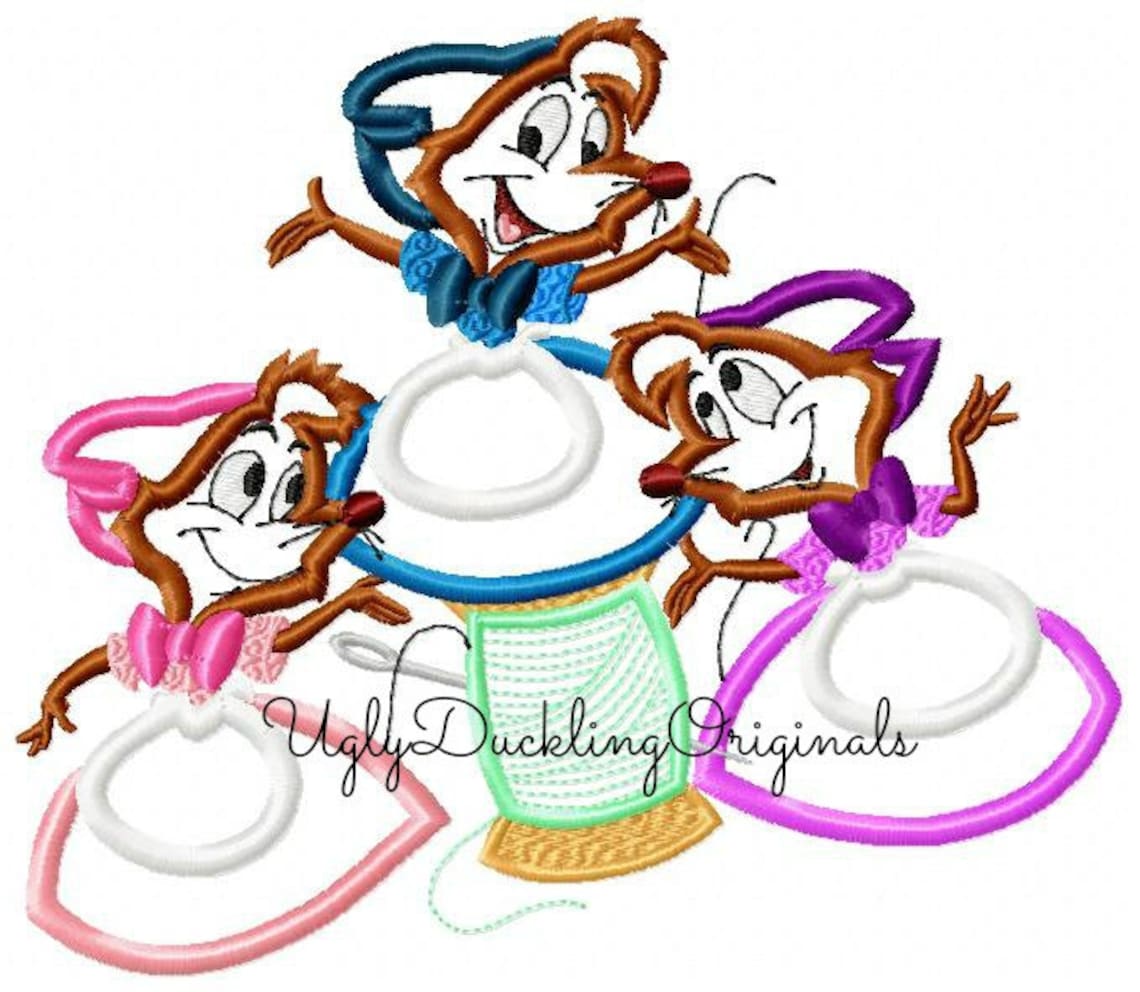 Cinderella Three Mice With Spool Machine Embroidery Applique | Etsy