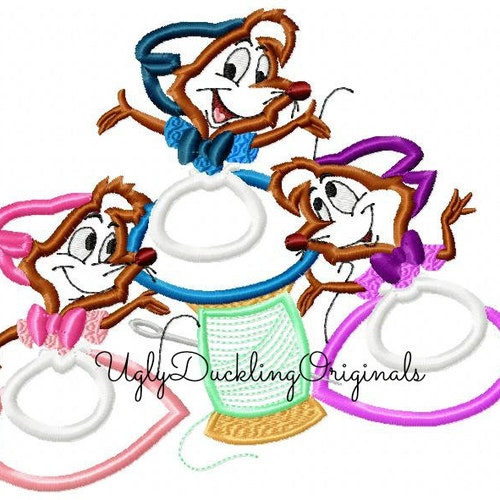 Cinderella Three Mice With Spool Machine Embroidery Applique - Etsy