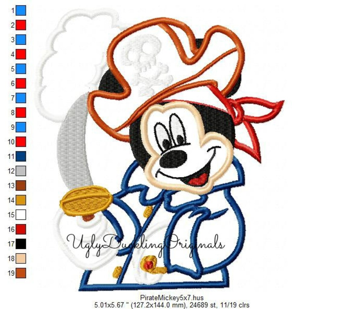 Pirate Mickey Machine Embroidery Applique Design Digital Download - Etsy