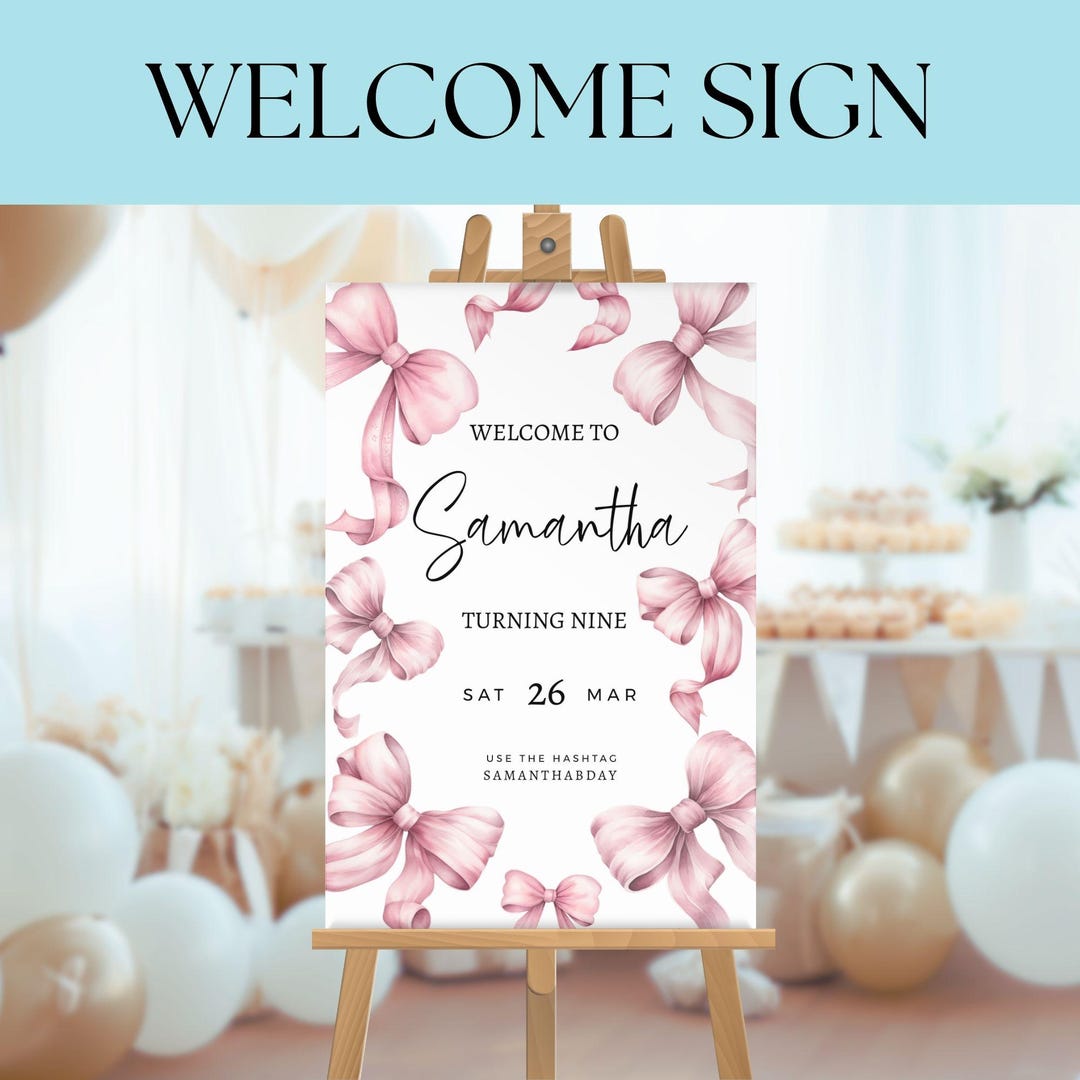 Dusty Pink Bows Welcome Sign Template, Bow Welcome Poster, Coquette, My ...