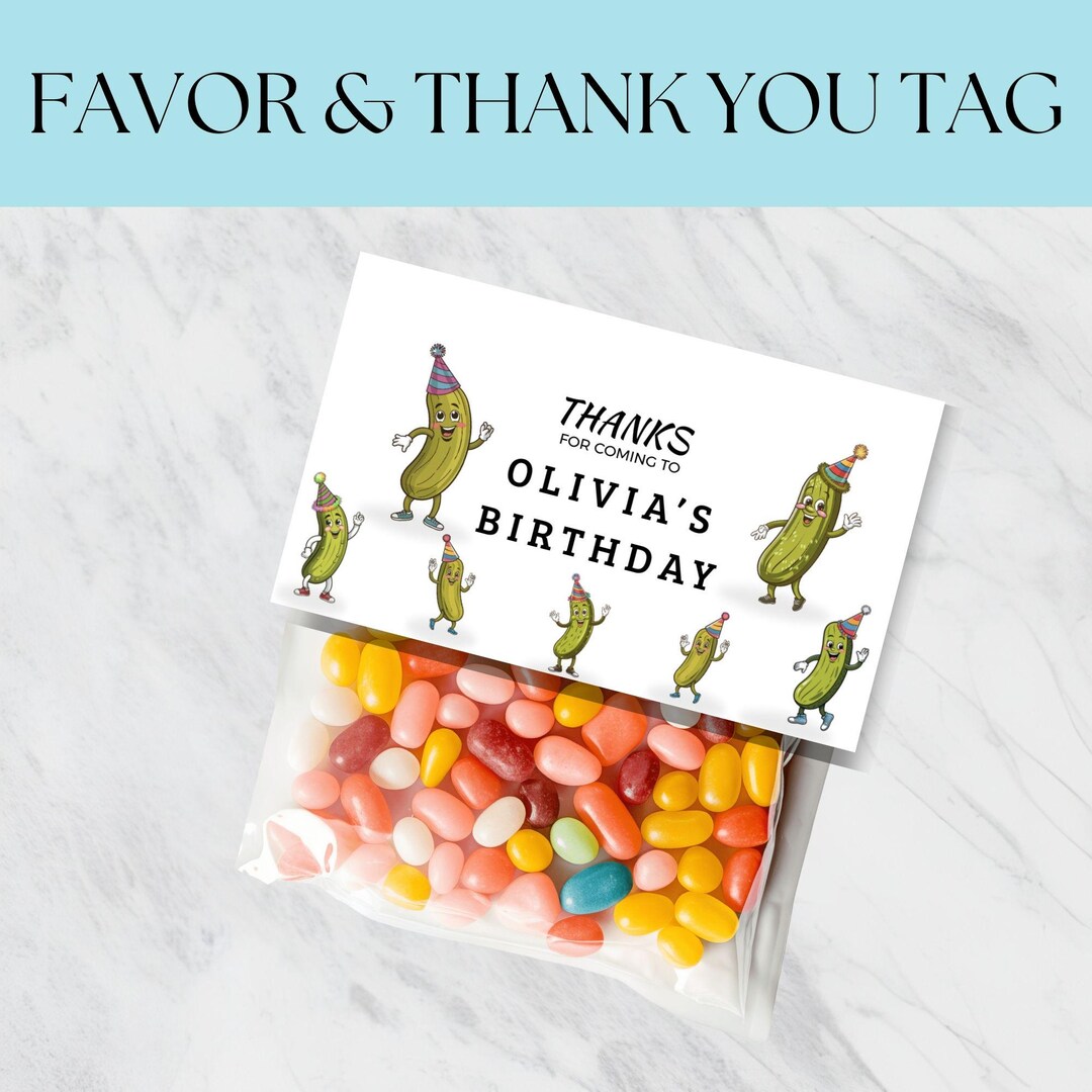 Pickle Birthday Favor Thank You Tag, Dill Thankyou Template, Customized ...