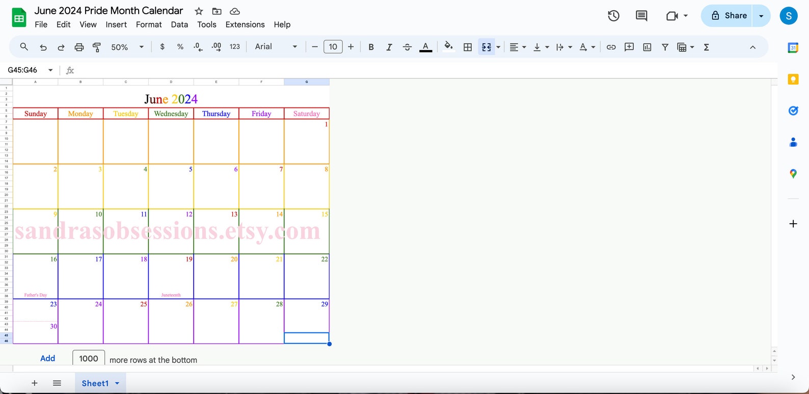 Spreadsheet/pdf/printable June 2024 Calendar in Pride Theme - Etsy