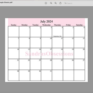 July 2024 Spreadsheet/pdf/printable Calendar - Etsy