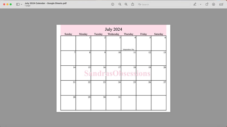 July 2024 Spreadsheet/pdf/printable Calendar - Etsy