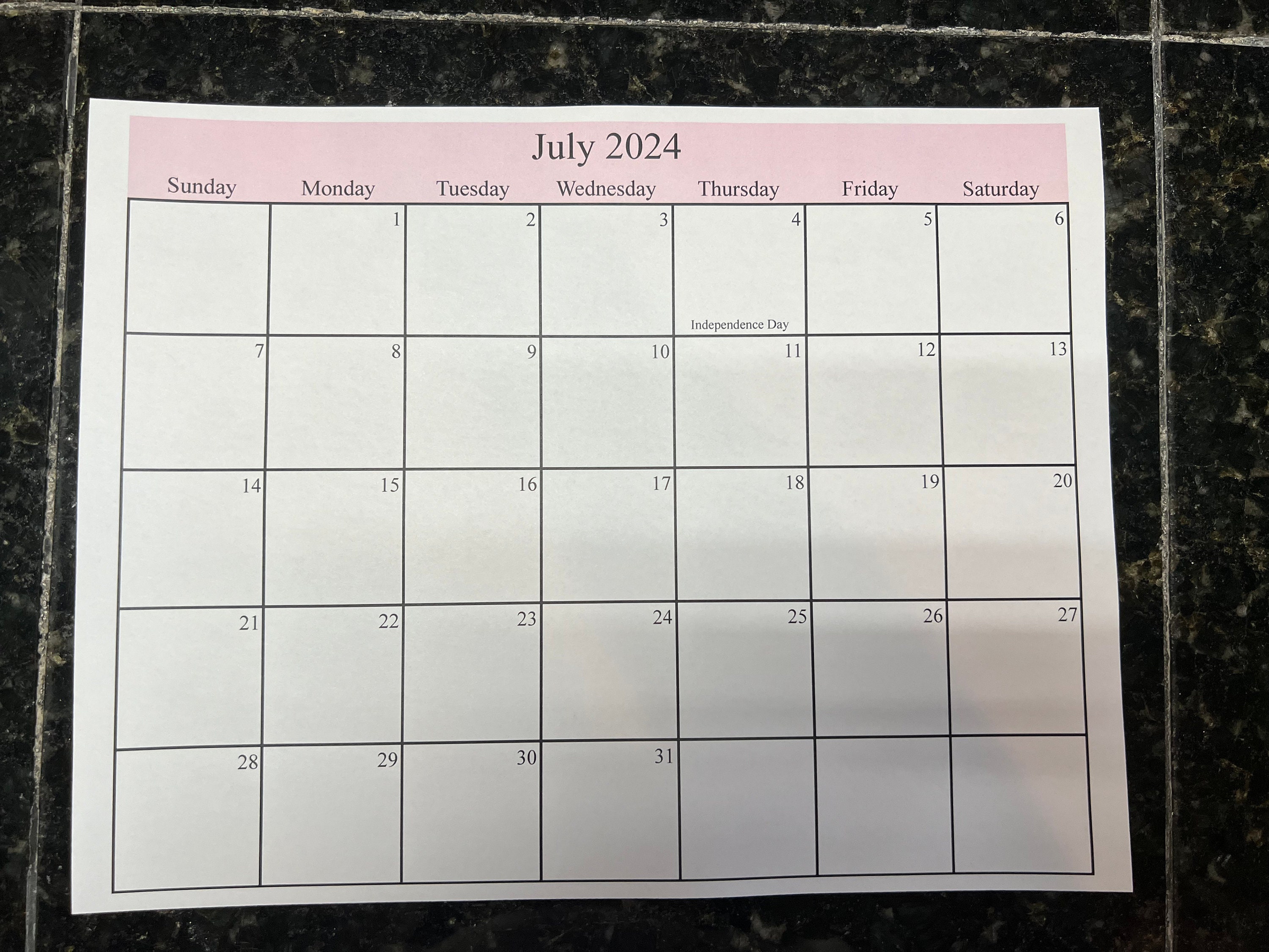 July 2024 Spreadsheet/pdf/printable Calendar - Etsy