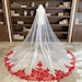 Red Sequin Cathedral Wedding Veil: Floral Lace Applique, Sparkle Bridal ...