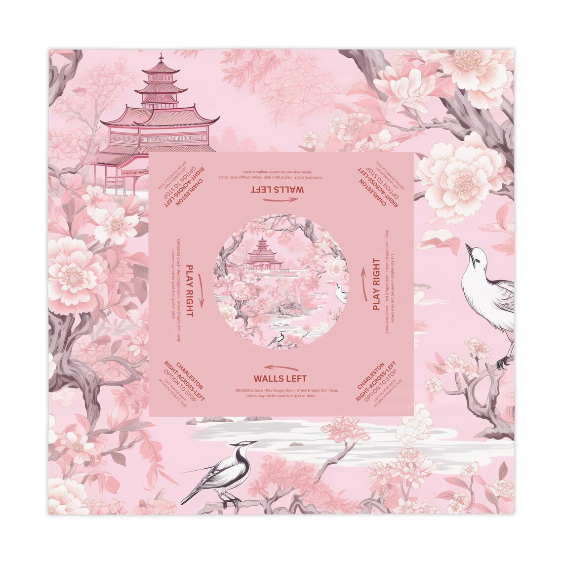 Mahjong Tablecloth, Chinoiserie Pink Temple, Pagoda, Grandmillennial ...