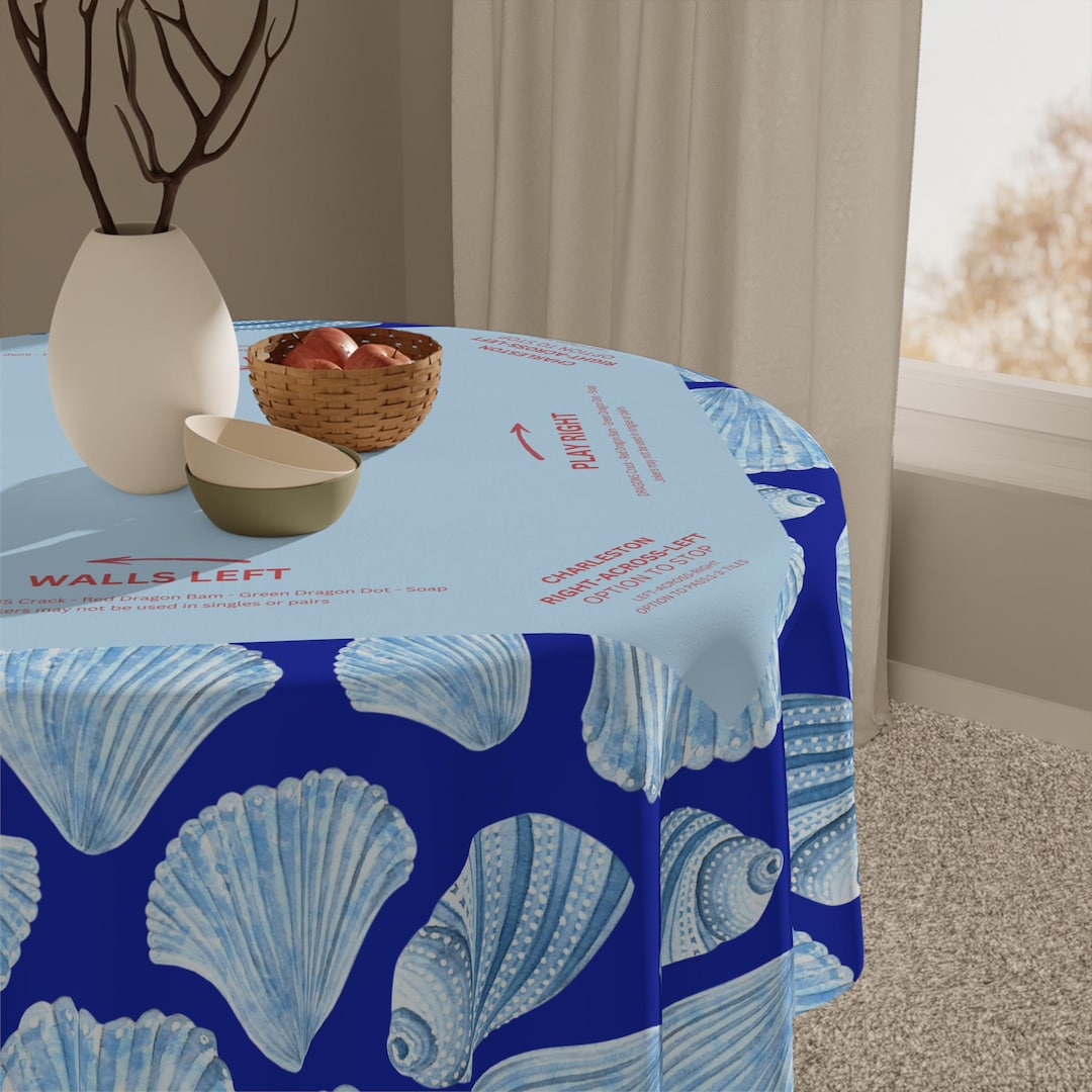 Blue Ocean and Sea Shell Mahjong Tablecloth, Game Night Hostess Gift ...