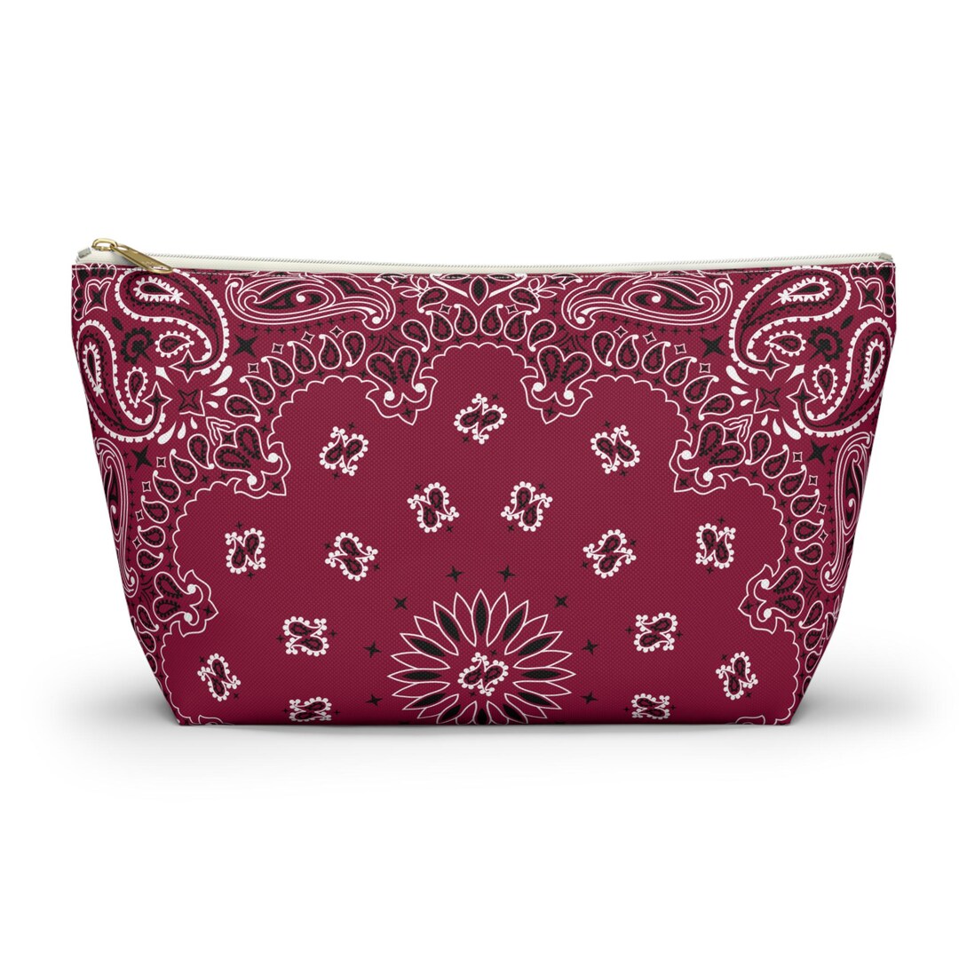 Deep Red Bandana Jewelry Pouch, Classic Americana, Make up Bag, Coastal ...