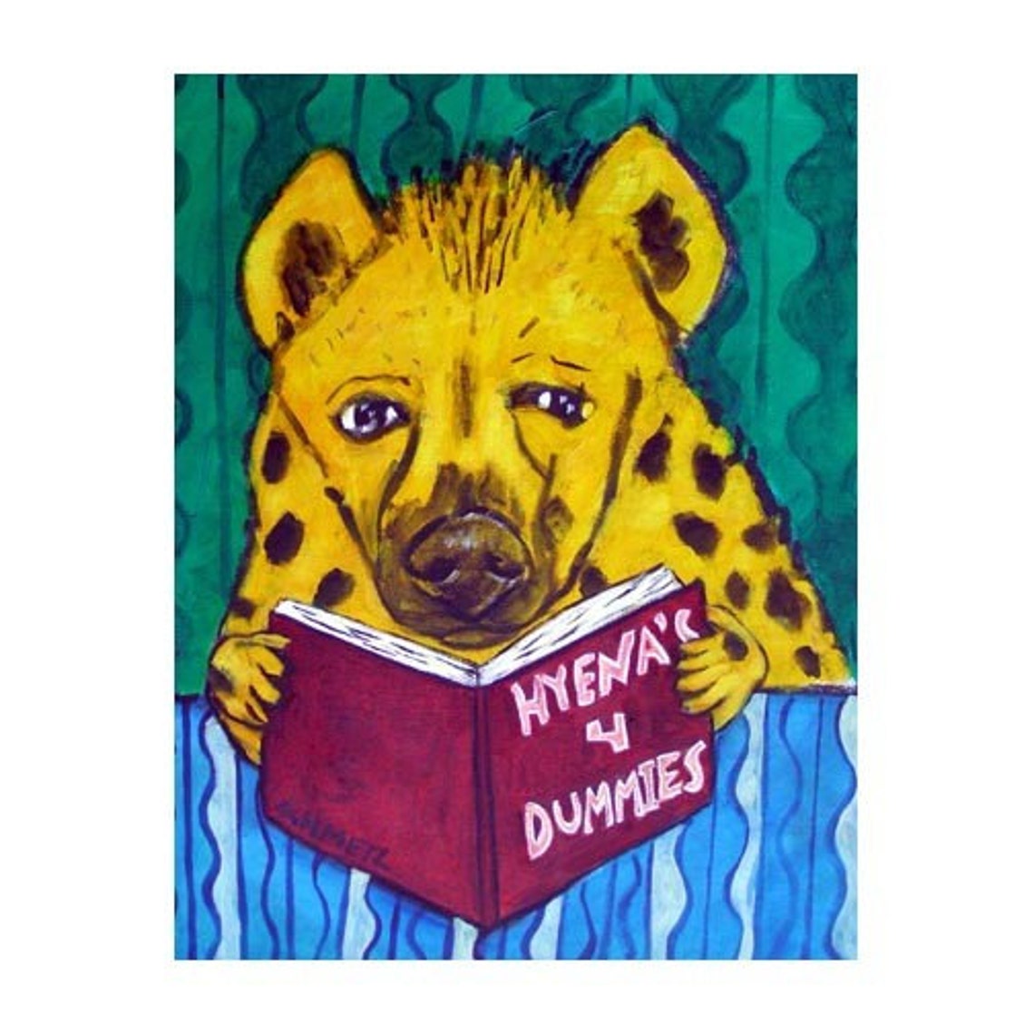 Hyena Reading a Book Animal Art Print - Etsy